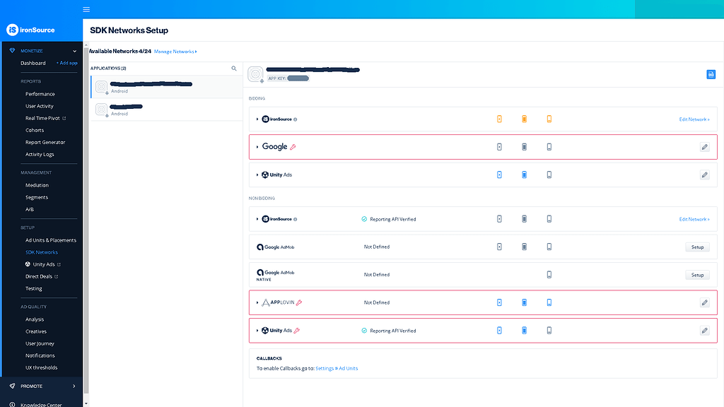 Question regarding removing SDK networks in ironSource - Unity Services ...