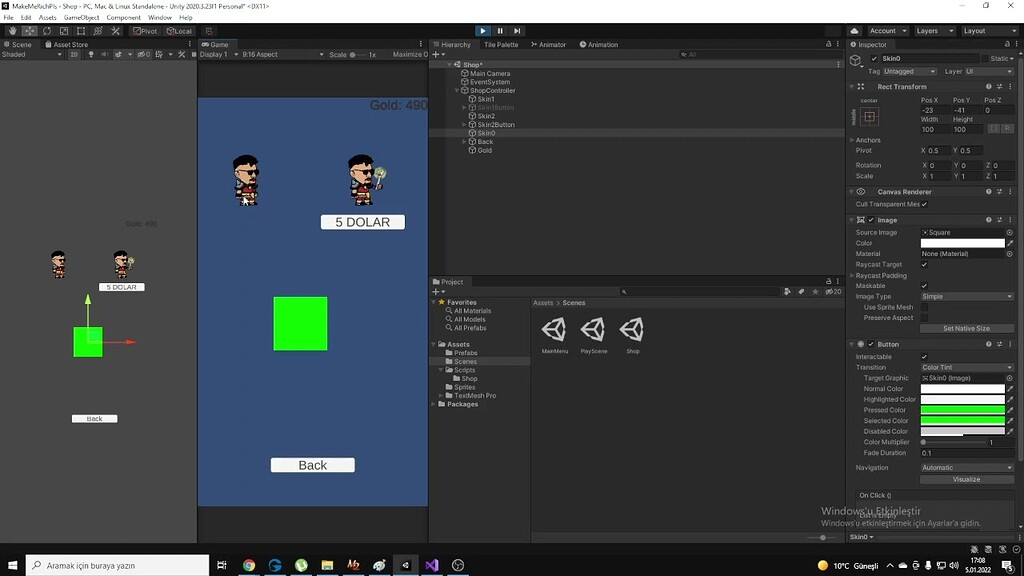 How can i change button color only if it touchs other button - Unity ...