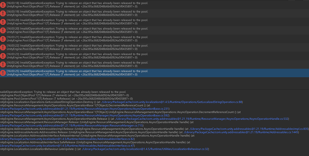 Localization plugin errors out every time it plays, InvalidOperationException: Trying to free an ...