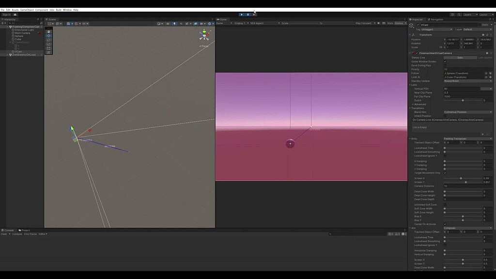 The camera position is completing over multiple update. when using framing transposer with ...