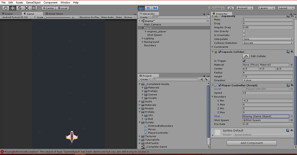 I need help with Space Shooter tutorial - Unity Engine - Unity Discussions