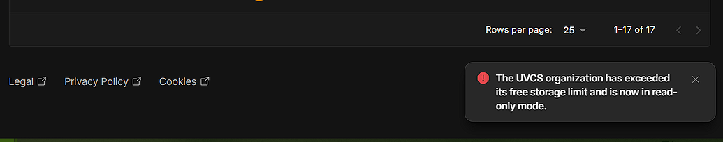 My Unity Version Control storage is full and I can't clean the space up because it's now "read ...