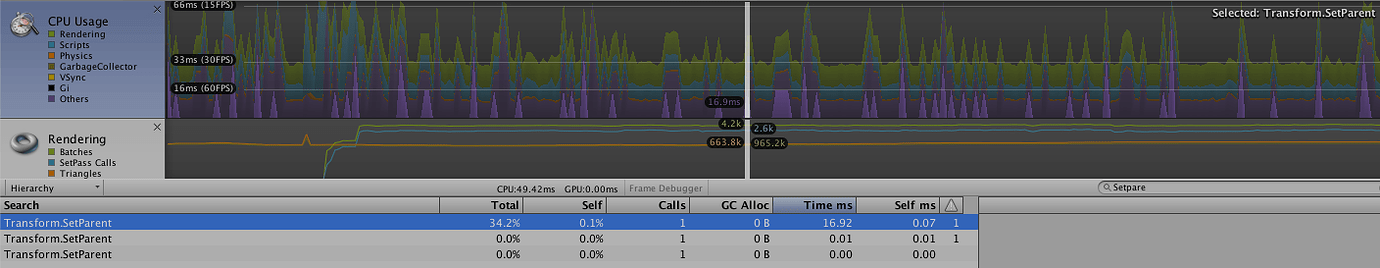 Extremely poor Transform.SetParent performance - Unity Engine - Unity Discussions