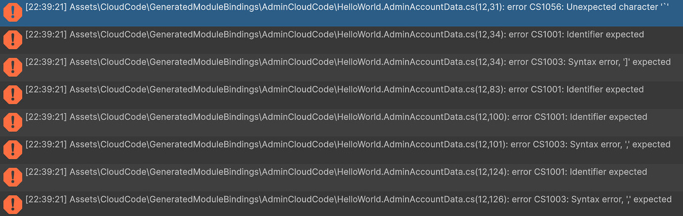 Unity Cloud Code Generated Bindings causes errors - Unity Services ...