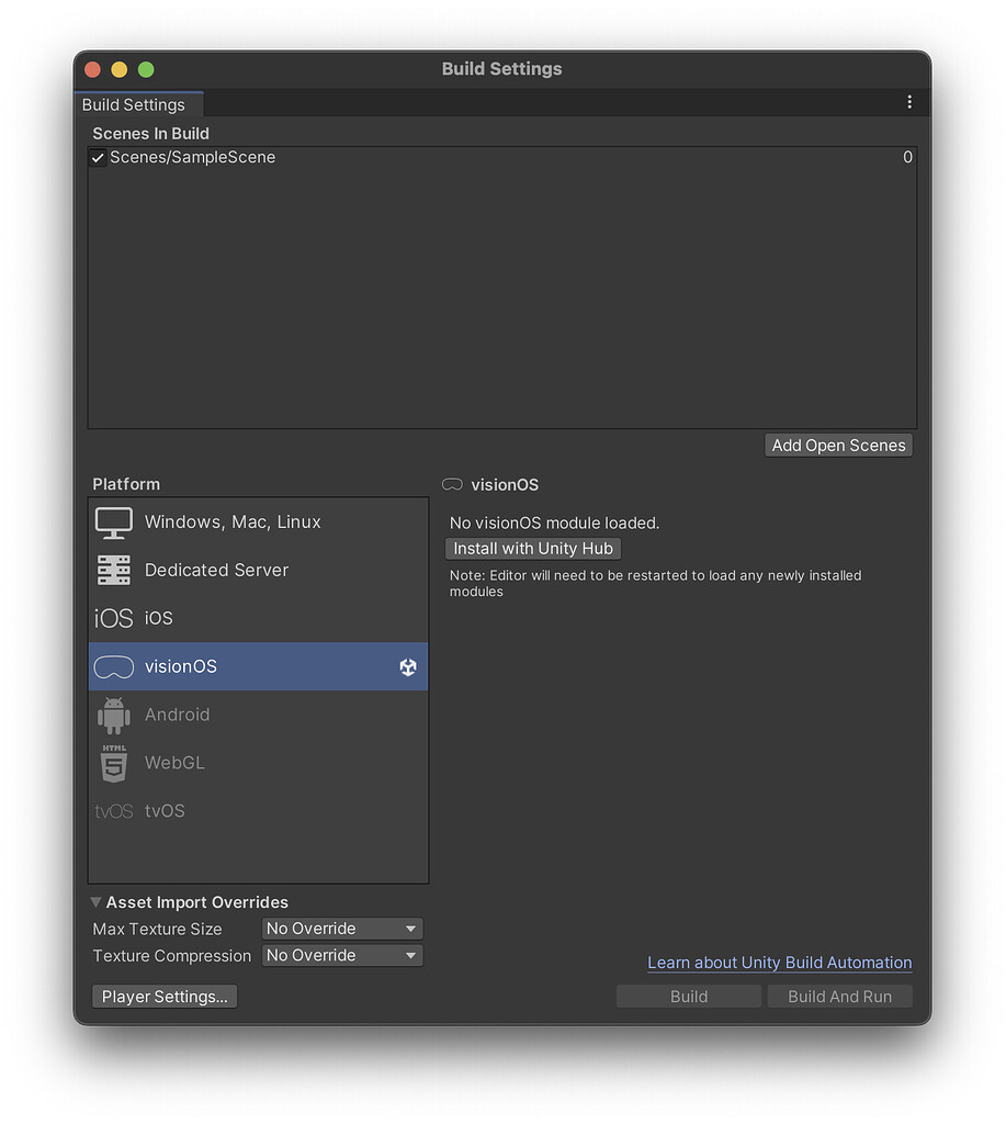Unity LTS 2022.3.23f1 visionOS Module Broken in Build Settings - Unity Engine - Unity Discussions