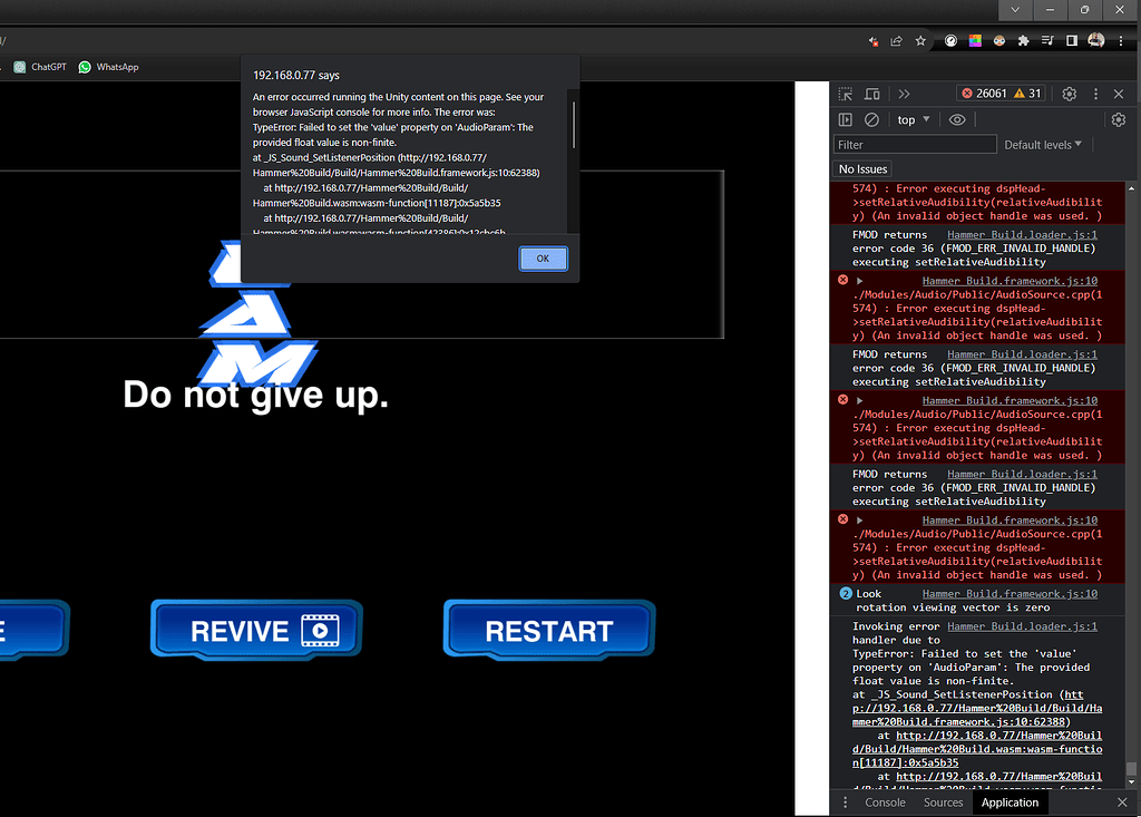 'TypeError: AudioListener.setPosition: Argument 1 is not a finite floating-point value' - Unity ...