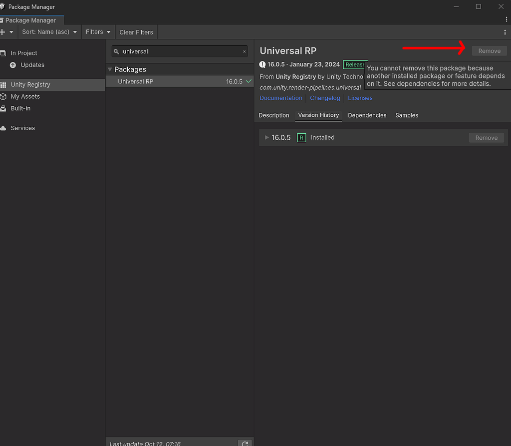 Can't remove packages due to dependency on latest Unity - Unity Engine ...