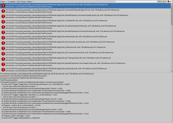 Processing assembly Library/Bee/artifacts/1900b0aE.dag/PackageName.dll PostProcessing failed ...