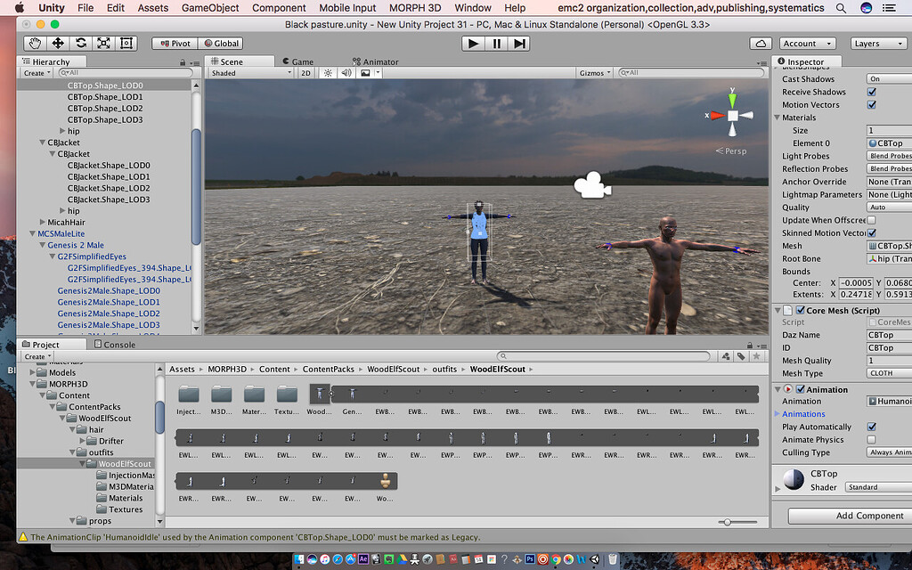 The AnimationClip 'HumanoidIdle' used by the Animation component 'CBTop.Shape_LOD0' must be ...