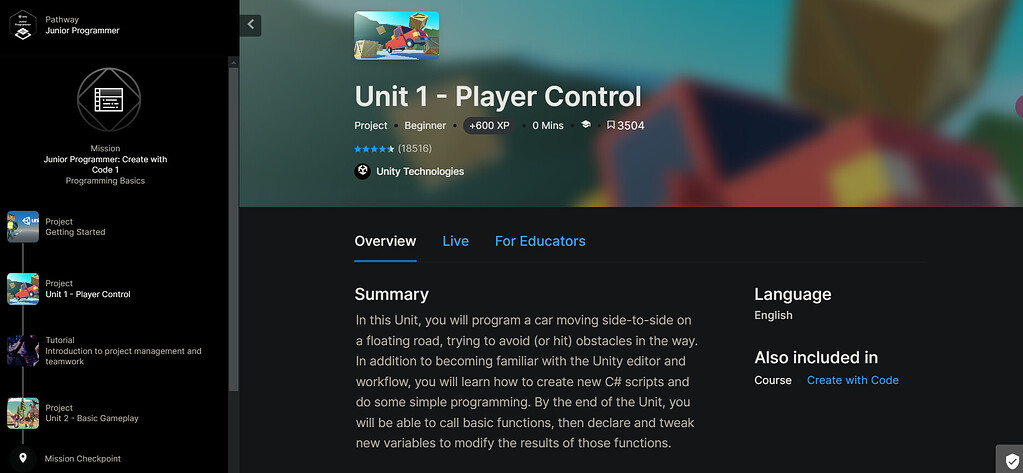 Junior pathway Unit 1 - Player Control content disappeared? - News & General Discussion - Unity ...
