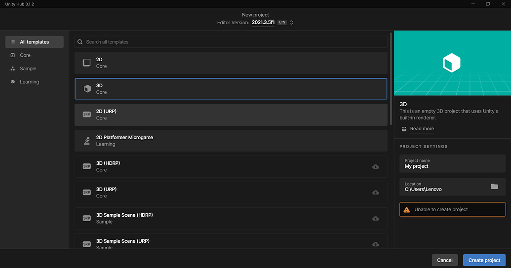 Unable to create project - Unity Engine - Unity Discussions