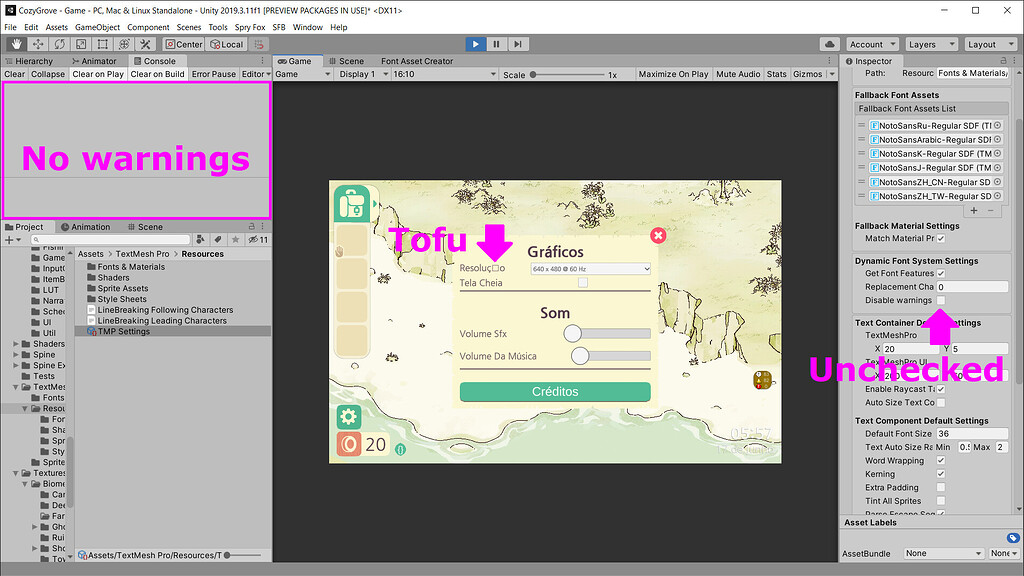 Disable Warnings is unchecked but I didn't receive a warning for a missing character - Unity ...