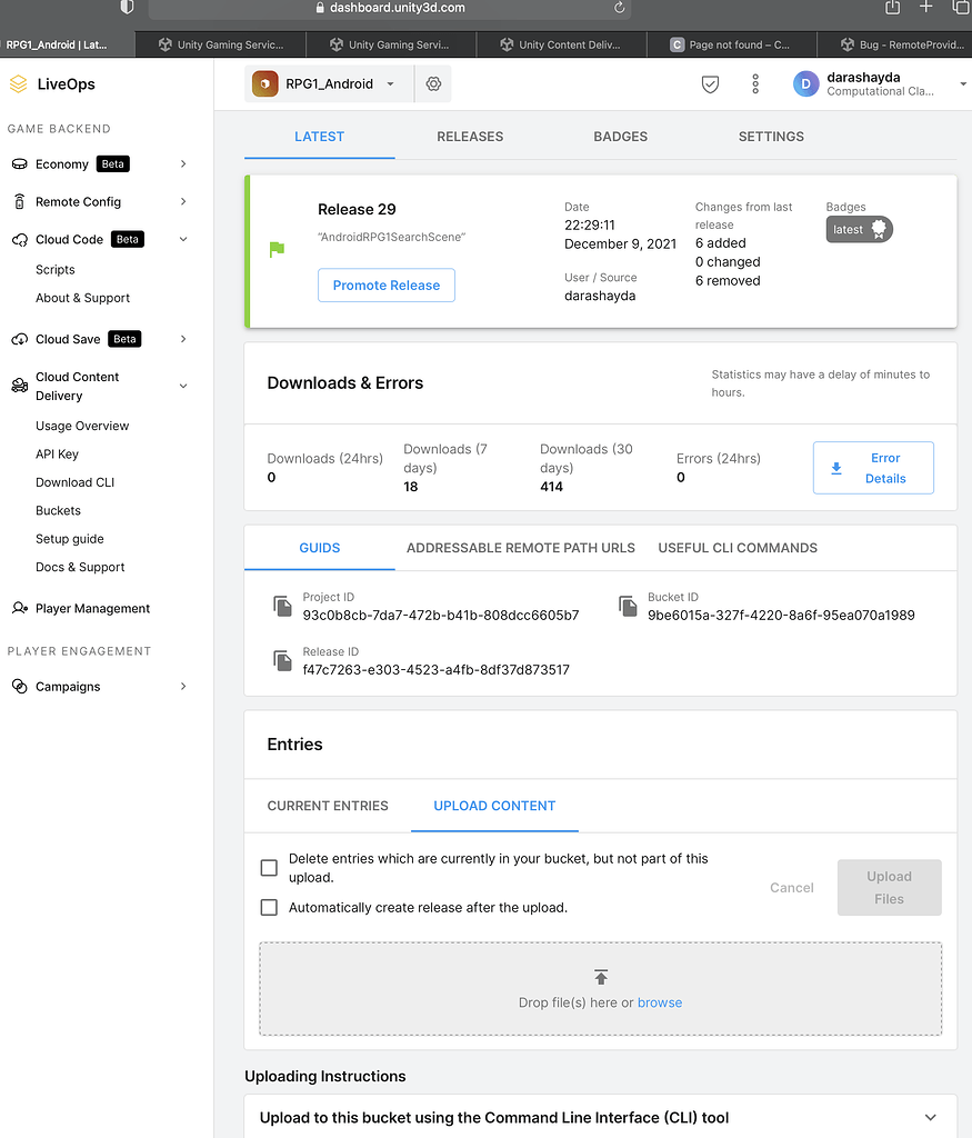 Upload Content TAB fails consistently on the first try, intermittently works afterwards - Unity ...