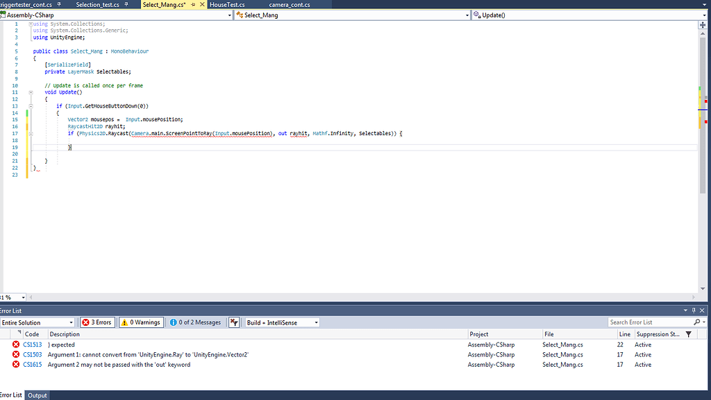 Raycast Selection Unity Engine Unity Discussions 