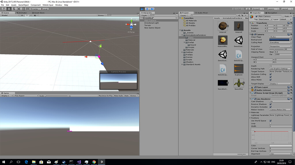 How can I draw a linerenderer line between two vector3 positions using the mouse left button ...