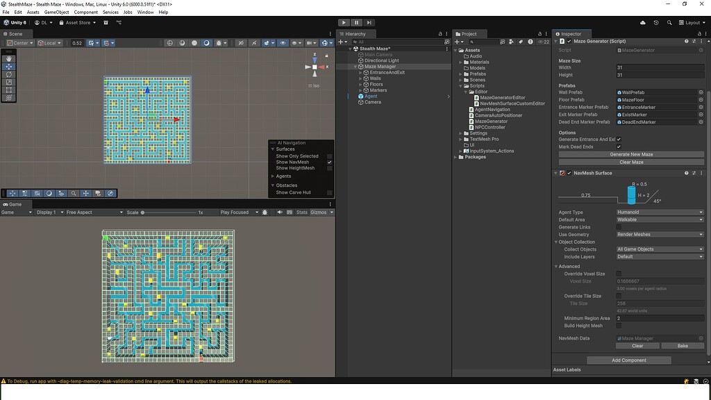 Why my navmesh agent is moving in diagonal and over walls instead moving inside the maze path ...