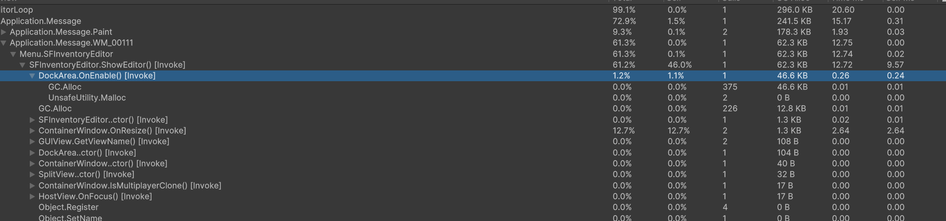 Unity S Dockarea Onenable Creating A Lot Of Gc Allocation Calls When Calling Any Editor Tab