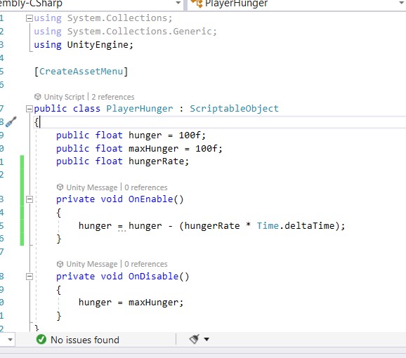 Health, hunger, and hygine values not working as scriptable objects - Unity Engine - Unity ...