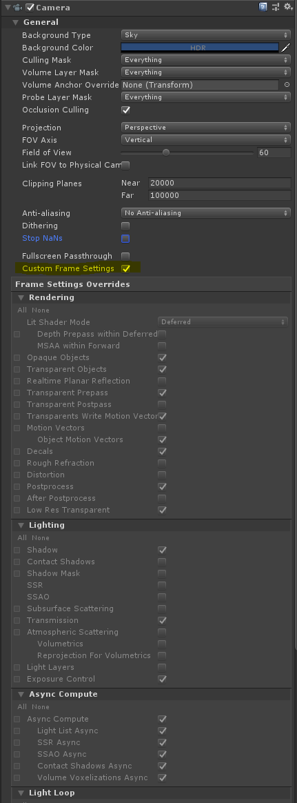 Chage a camera custom frame settings (HDRP) - Questions & Answers - Unity Discussions