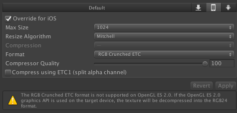Unity Editor says that ETC Crunched Textures are not supported on OpenglGS ES 2.0 - Unity Engine ...