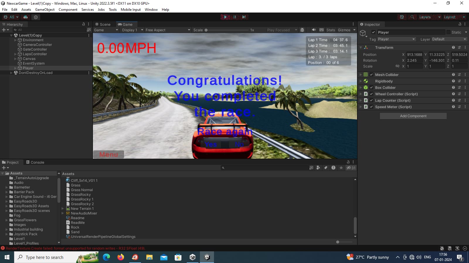 Created a Windows build. But when I start the game the whole environment is missing and not able ...
