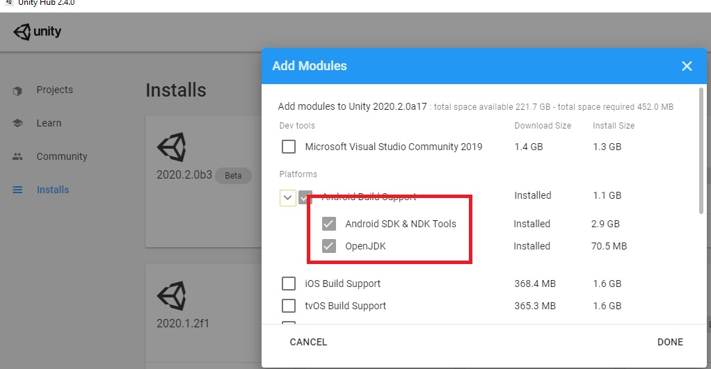 Failed getting available Android API levels. Could not find Android SDK ... Failed getting available Android API levels. Could not find Android SDK ...