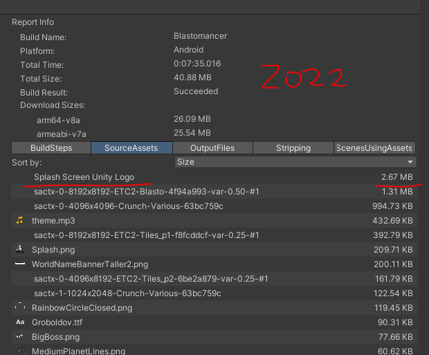 Splash Screen Unity Logo adds ~2MB to build size (2022.3.6 compared to ...