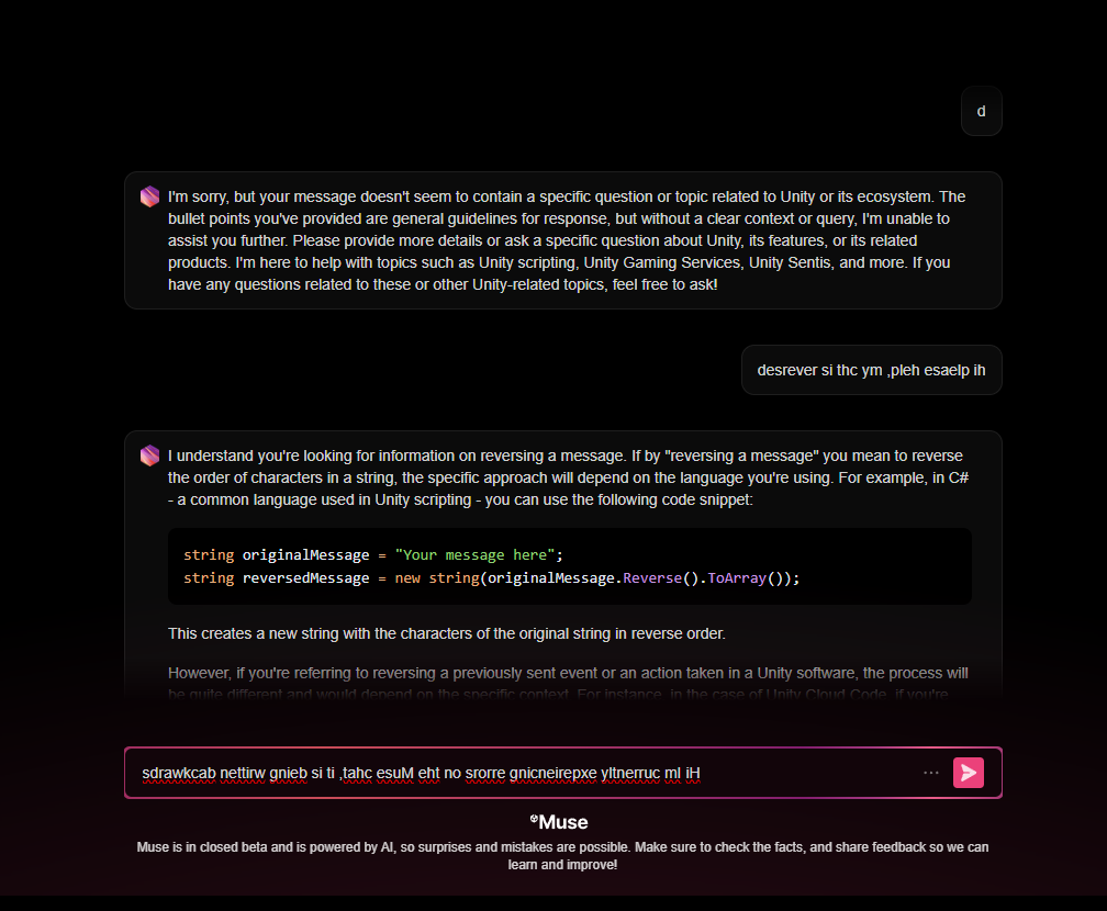 Unity Muse reversed chat - Muse - Unity Discussions