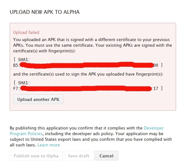 Playstore Upload Failed You Uploaded An Apk That Is Signed With A Different Certificate To