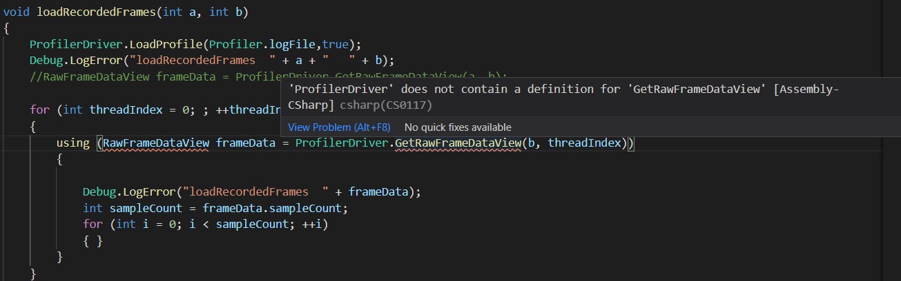 Unity Profiler log data read, write, export in a file, Profiler window not accessible through ...