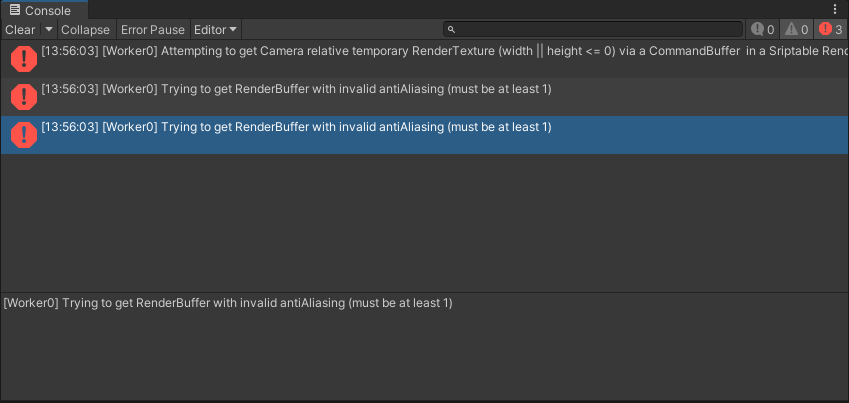 [Worker0] Trying to get RenderBuffer with invalid antiAliasing (must be ...