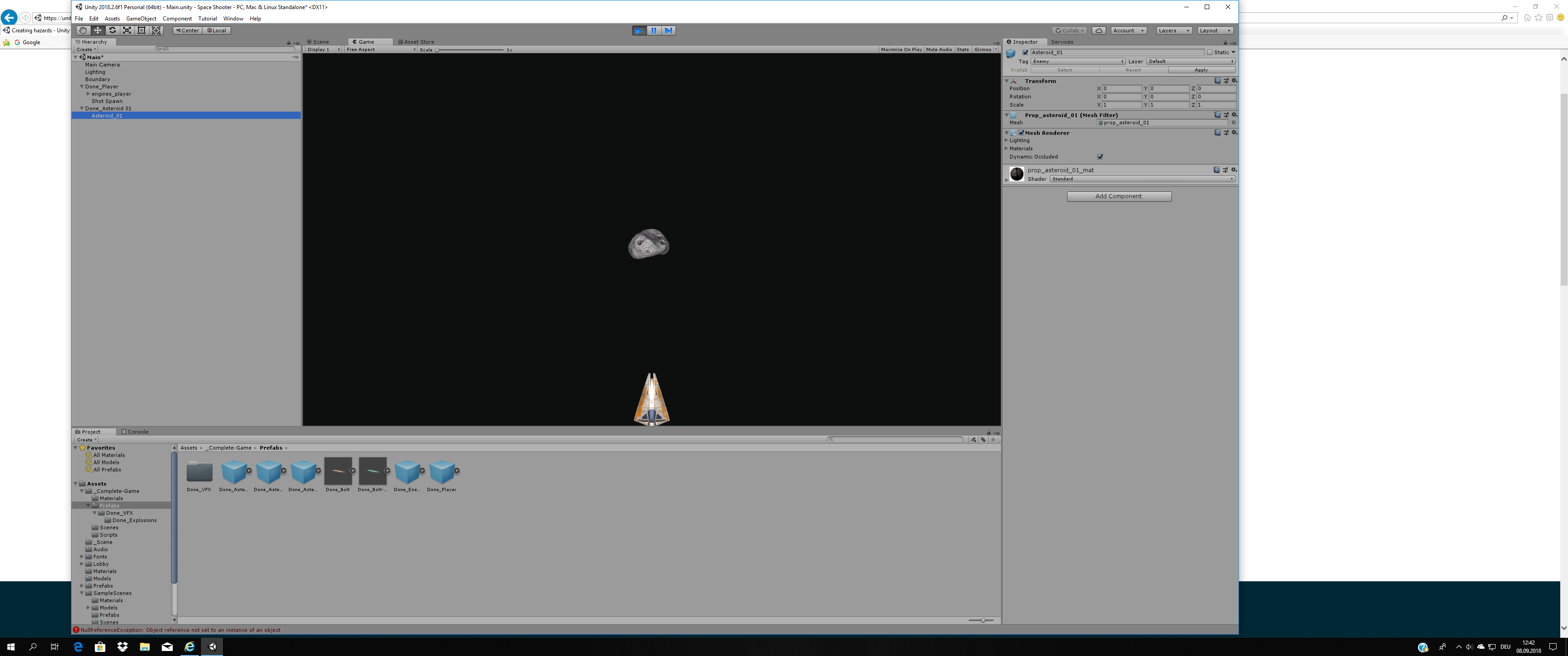 Space Shooter Tutorial Astroid Zerstören - Getting Started - Unity Discussions