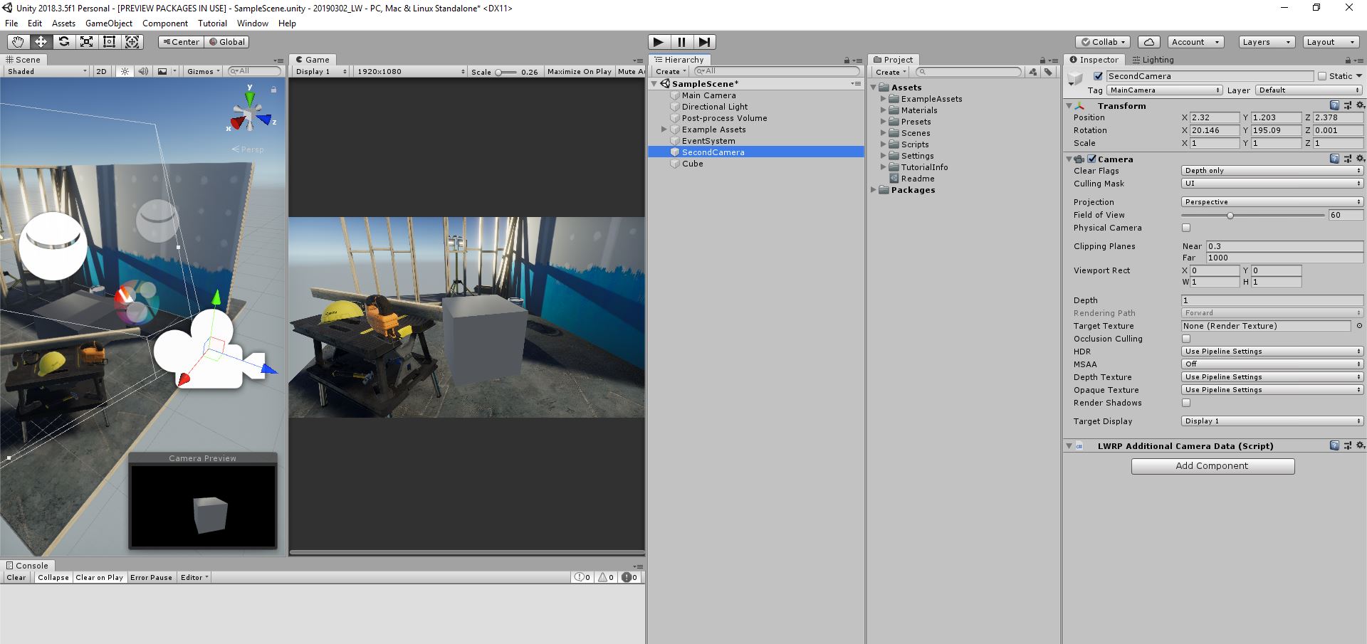My second camera no longer renders properly after applying LW Rendering Pipeline - Unity Engine ...