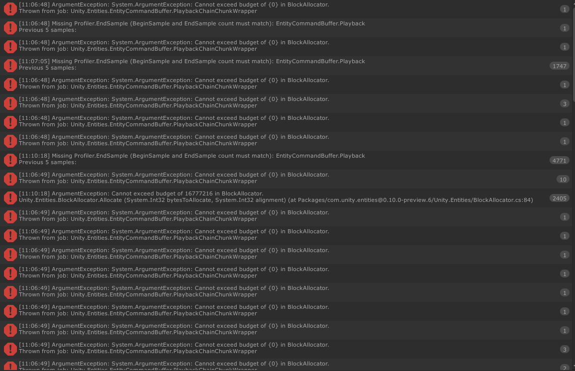 Ecb System Argumentexception Cannot Exceed Budget Of {0} In Blockallocator Unity Engine