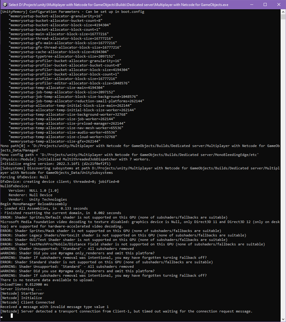 Dedicated Server build fails to accept client - Unity Engine - Unity Discussions