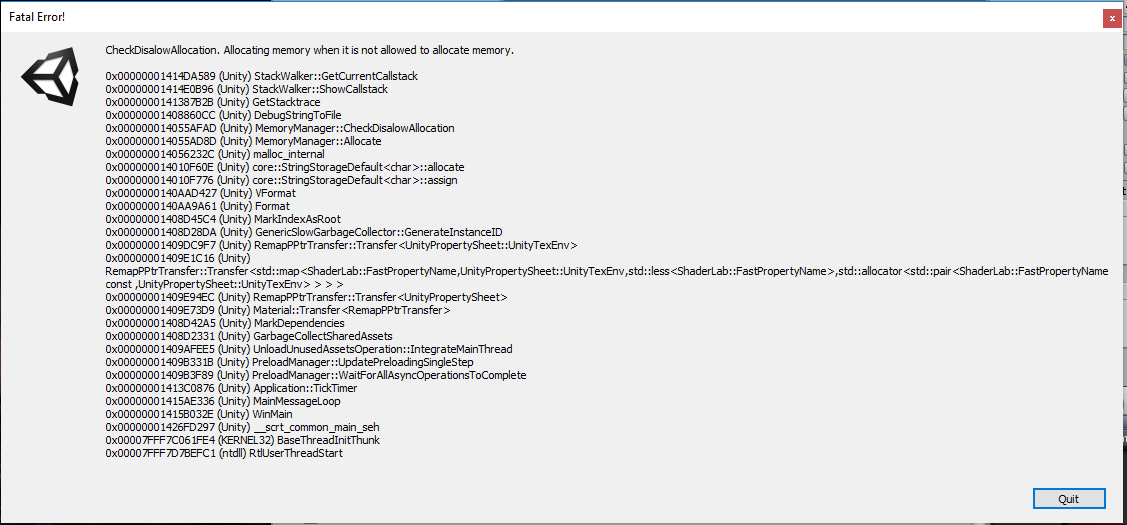 Constant Crashes Checkdisalowallocation Unity Engine Unity Discussions 0119