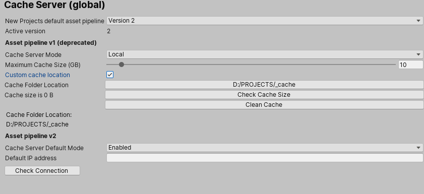 how to set the local location for the asset pipeline v2 cache server ...