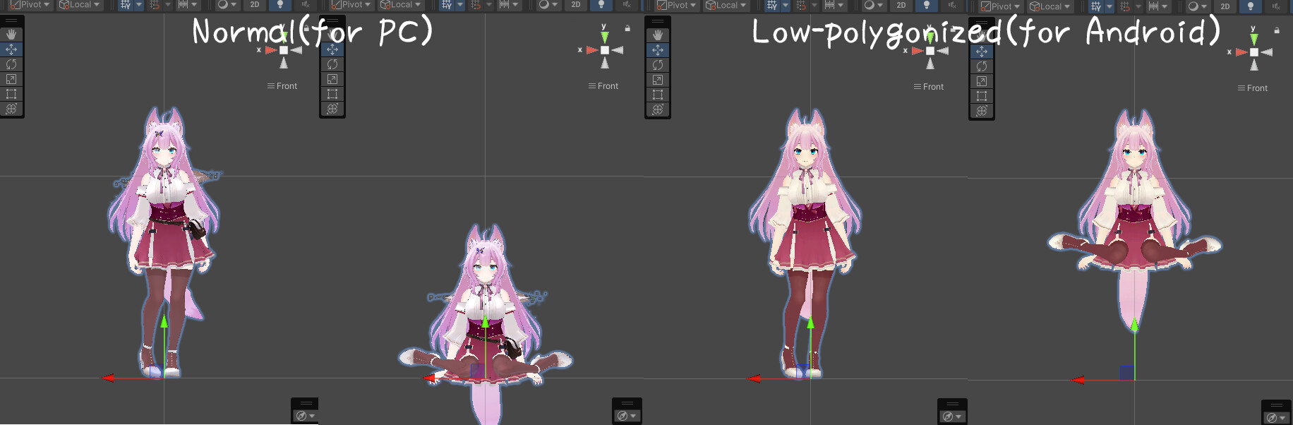 Pose animations of humanoid avatars are played back in a floating state after low-polygonized ...