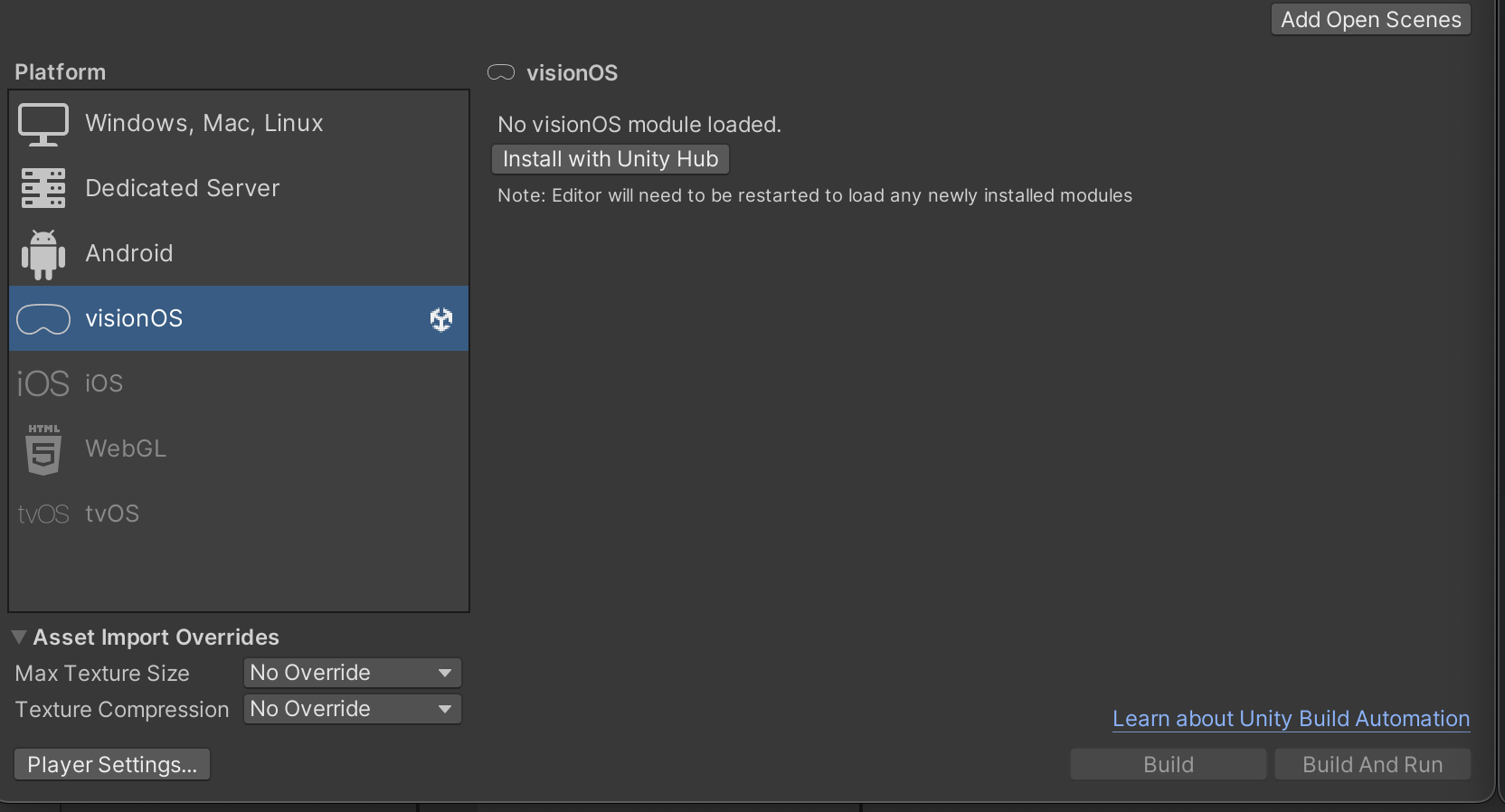 No visionOS module loaded Unity 2022.3.23f1 Silicon LTS - Unity Engine - Unity Discussions