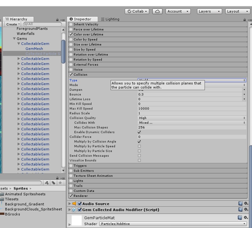 Issue With Gem Particles In The Live Session 2d World Building W Tilemap And Cinemachine For 2d 