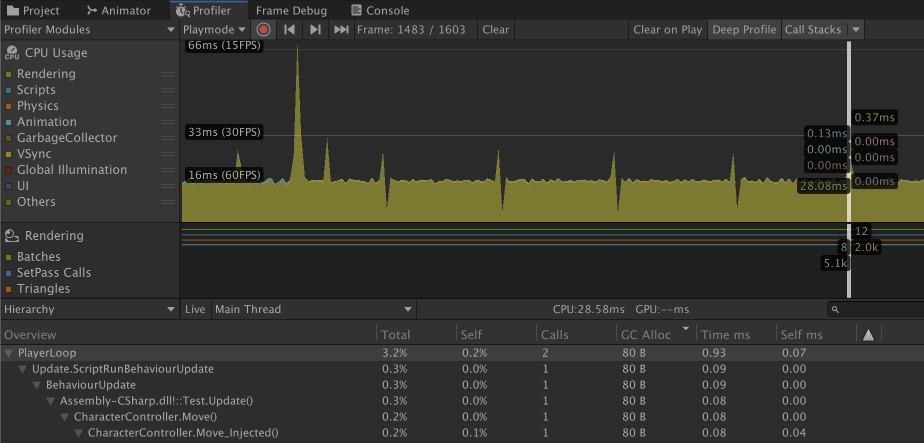 Charactercontroller Move Oncontrollercolliderhit Garbage Collection Unity Engine Unity