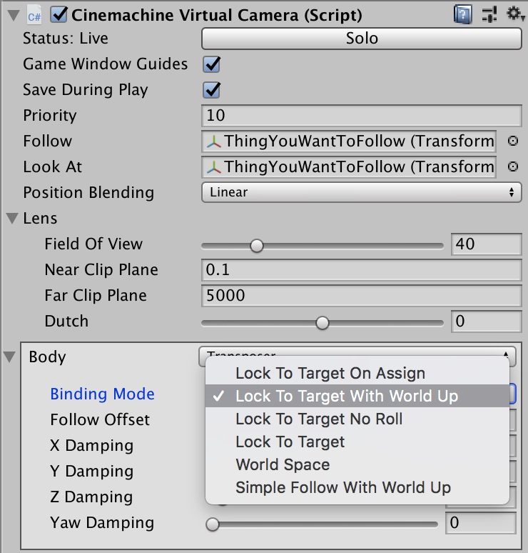 Setting a Cinemachine VC to compose relative to a character's rotation ...