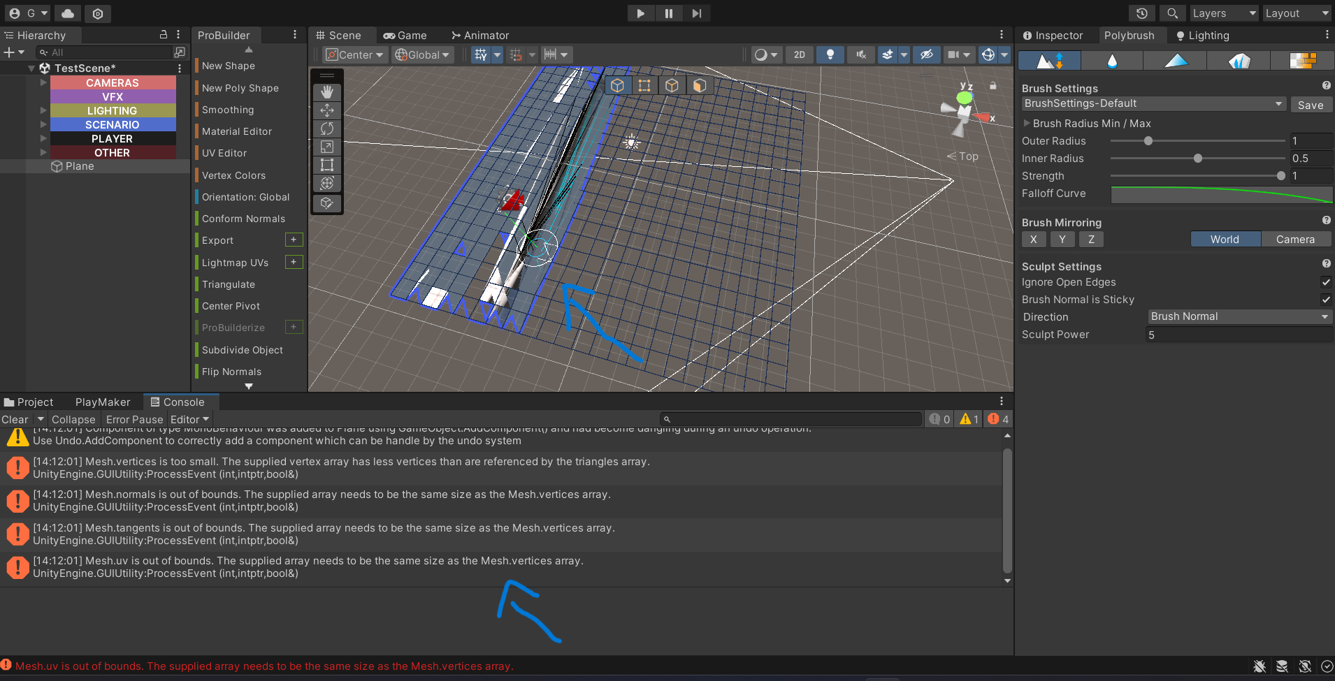 Mesh.uv is out of bounds. The supplied array needs to be the same size as the Mesh.vertices ...
