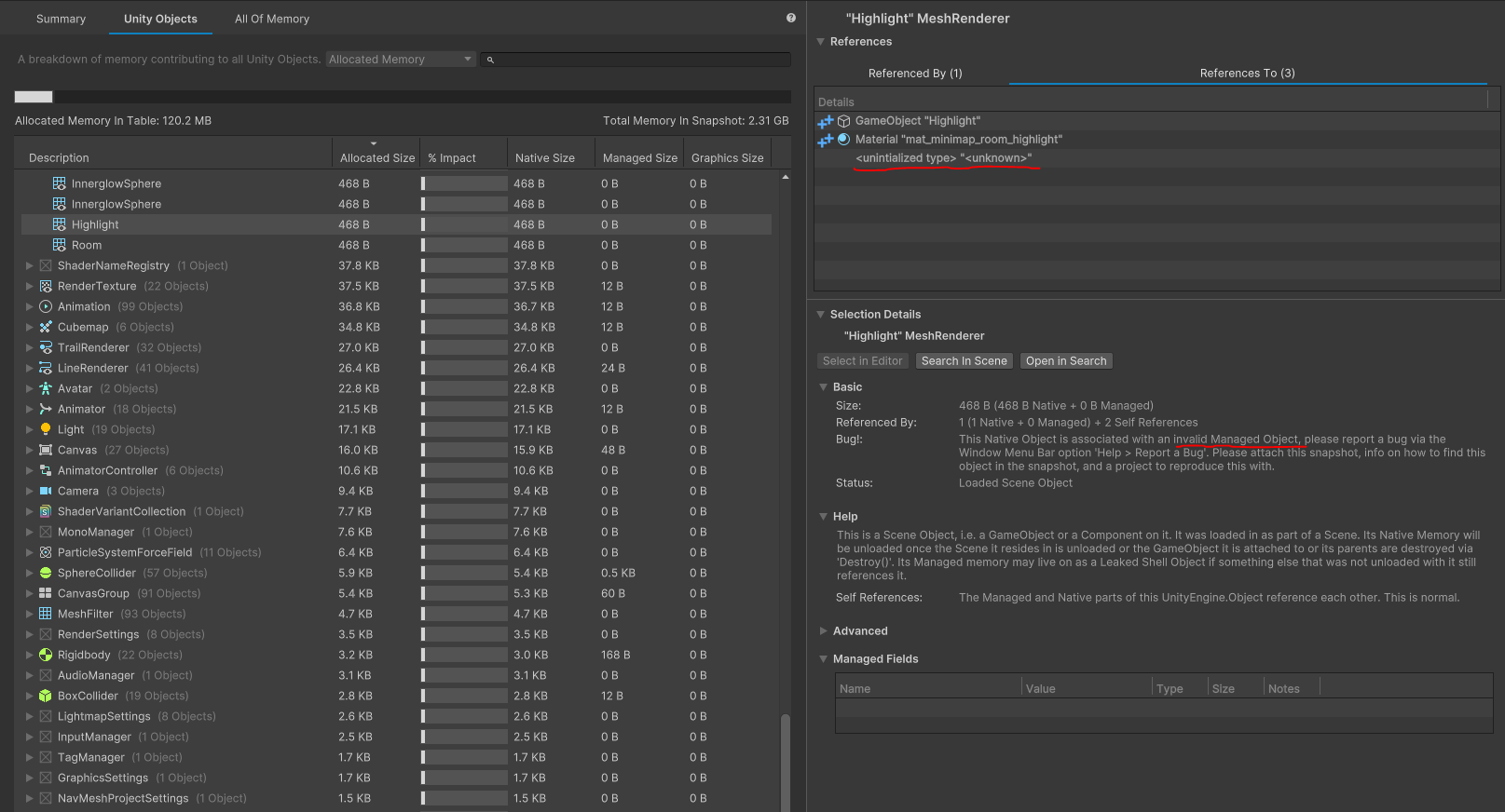 Tons of Invalid Managed Objects in Snapshot - Unity Engine - Unity Discussions