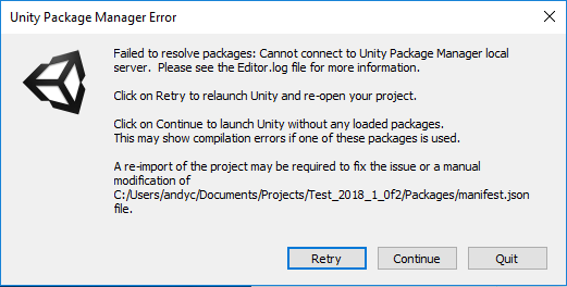 2018.1.0f2 hangs trying to load package manager - We are a secure office behind Checkpoint ...