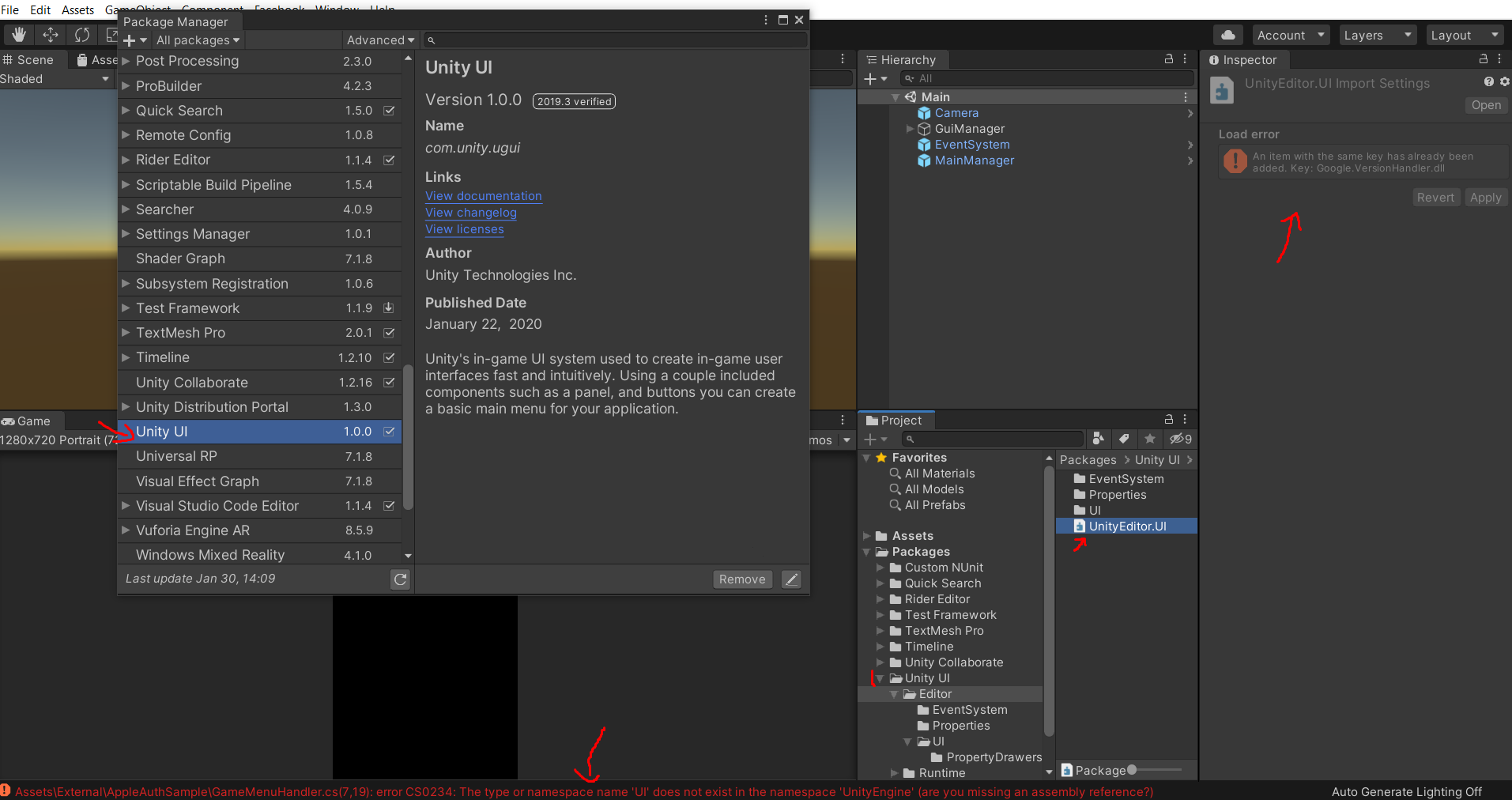 Asmdef Broken Load Error An Item With The Same Key Has Already Been Added Unity Engine