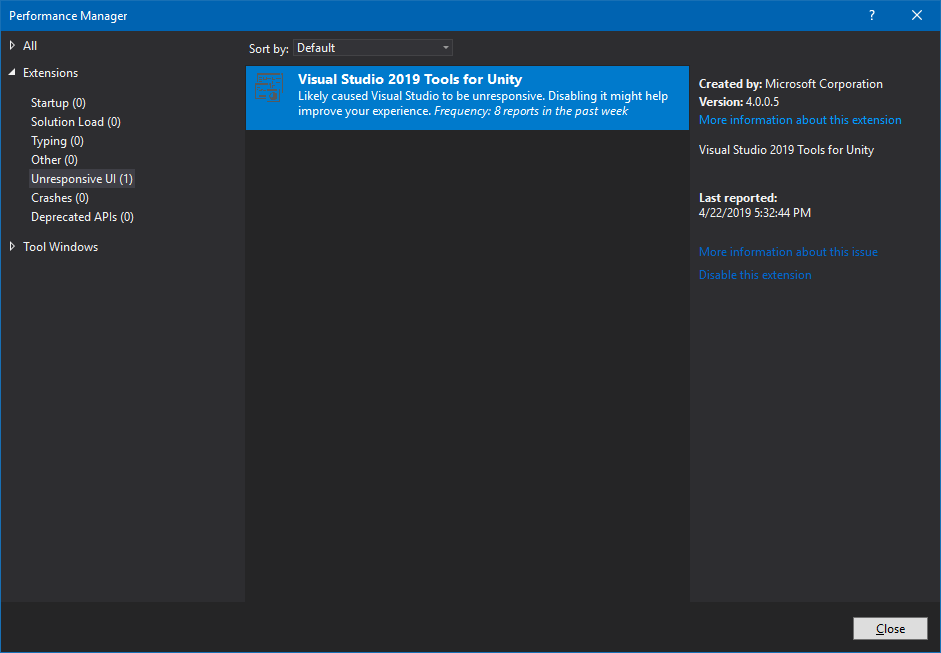 Visual Studio Tools for Unity cause Visual Studio to be unresponsive ...