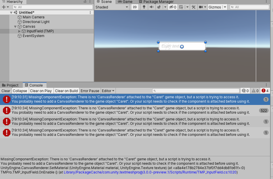 TMPPro Input Field throwing runtime error after upgrading to Unity 2020.1 Alpha 15 - Unity ...