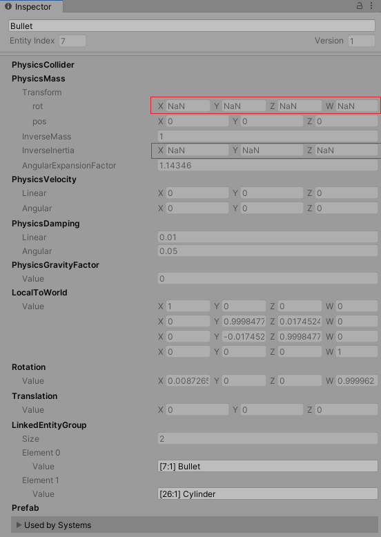 Bullet spawn system gives NaN for Translation / Rotation with 0.3.0 (0.2.5 works) - Unity Engine ...