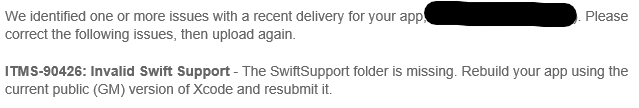 Itms 90426 Invalid Swift Support The Swiftsupport Folder Is Missing Unity Engine Unity